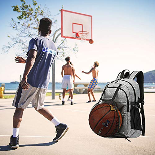 adorence Basketball Backpack with Ball Compartment(Ball Net, Water Resist) Soccer Bag/Volleyball Backpack- Grey