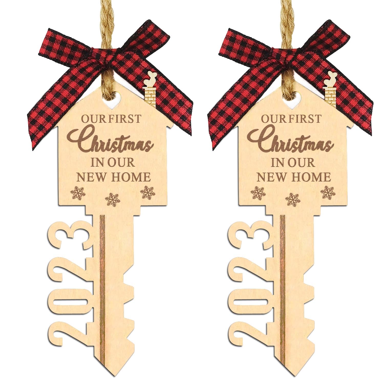 2 Pcs Home Sweet Home Key Wood Key Christmas Ornament 2023 Housewarming Gift for Christmas Tree Holiday Home Decoration