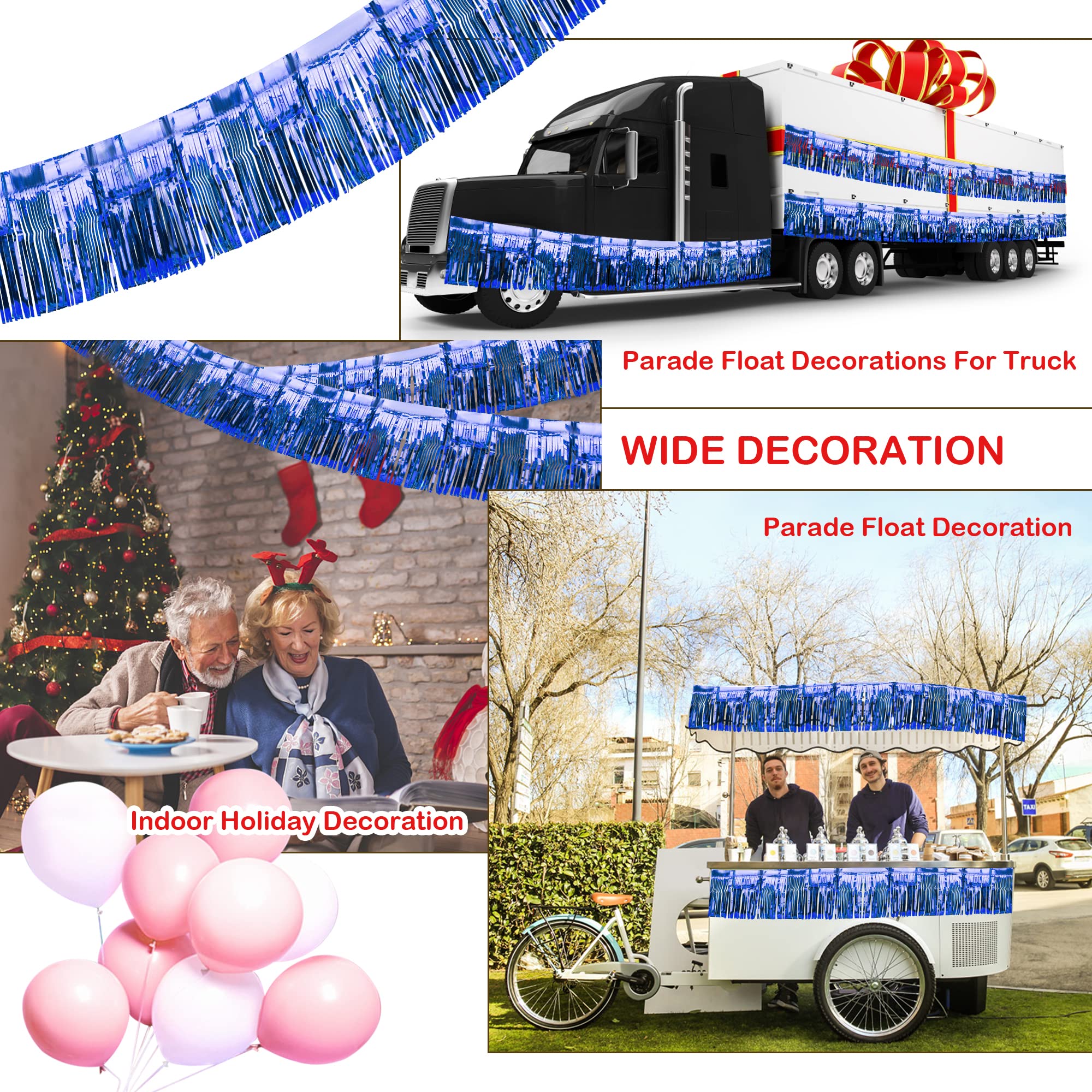 3 Pack 10 Feet Fringe Float Banner Curtains Metallic Foil Fringe Garland Shiny Tassel Foil Float, Parade Float Decorations for Trailer Car Graduation Homecoming Birthday Party (Royal Blue)