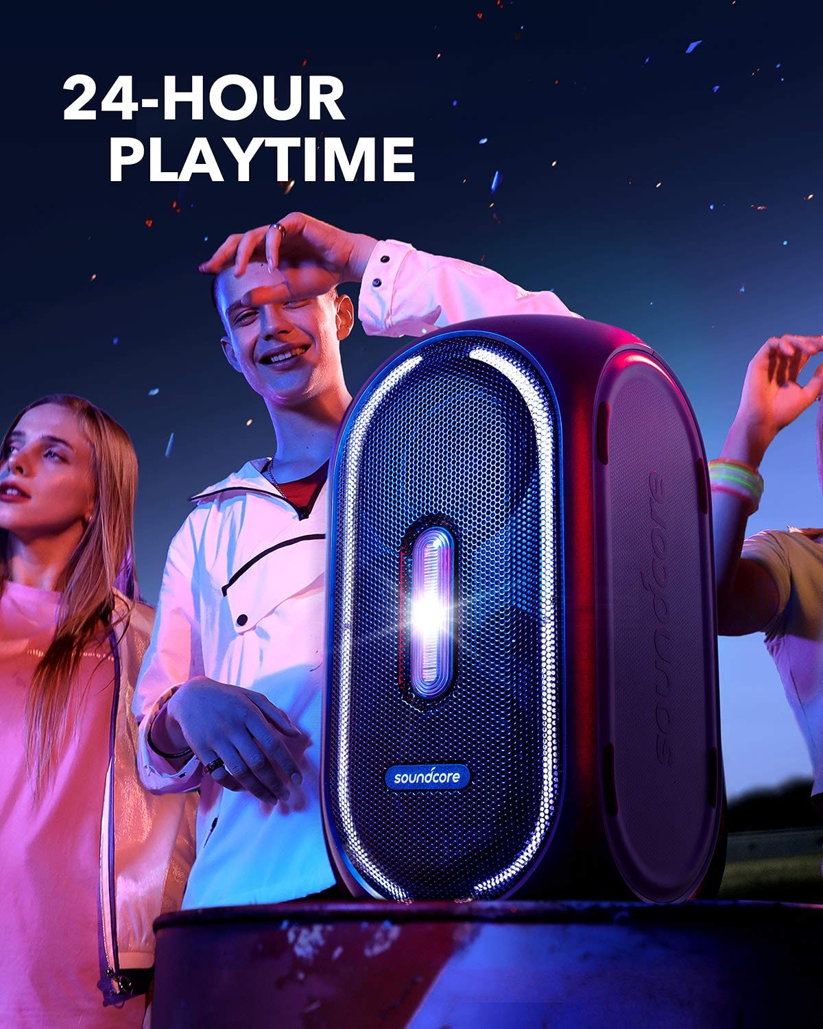 Anker Soundcore Rave Portable Speaker with 107dB Sound, Light Show, 24 Hour Playtime, PowerIQ, BassUp Technology, Water Resistant, Speaker with Microphone Input for Karaoke, BBQ, Outdoor