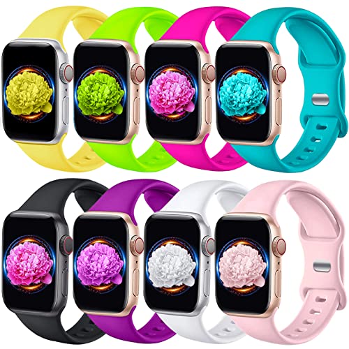 8 Pack Bands Compatible with Apple Watch Band 38mm 40mm 41mm 42mm 44mm 45mm 49mm for Women Men, Breathable Soft Silicone Waterproof Sport Strap for iWatch Bands Series Ultra 9 8 7 6 5 4 3 2 1 SE
