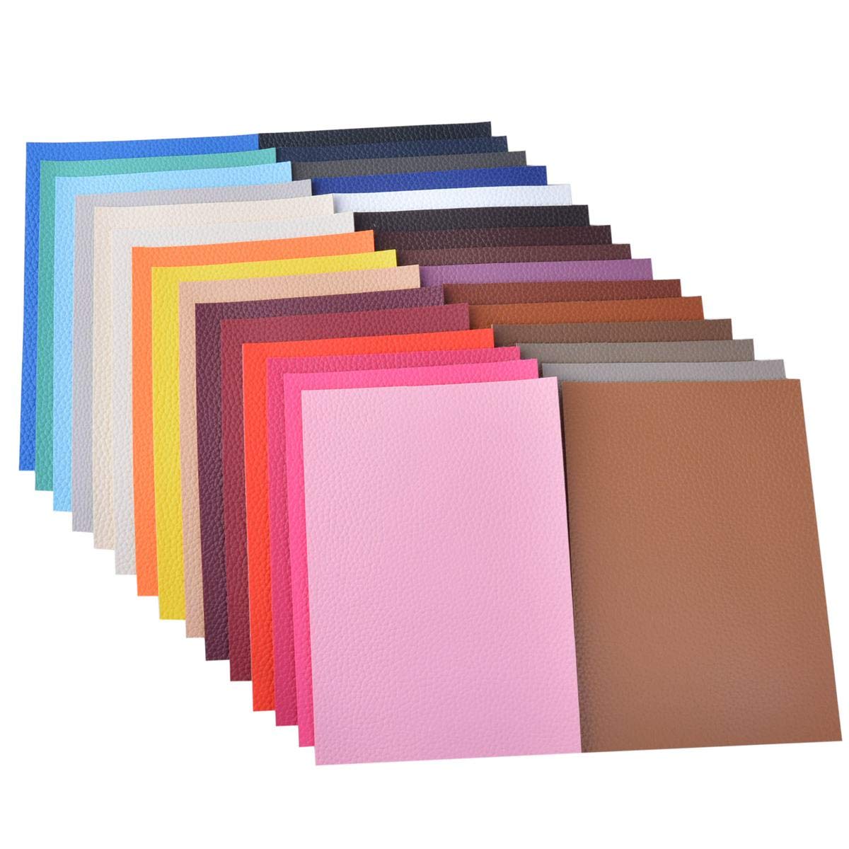 30 Pieces A5 Sizeļ¼6x8 Inchļ¼Solid Color 1.2MM Thickness Litchi Grain Texture Synthetic Faux Leather Fabric Sheets Cotton Back for Making Hair Bows, Earrings, 30 Color Each Color Half Sheet