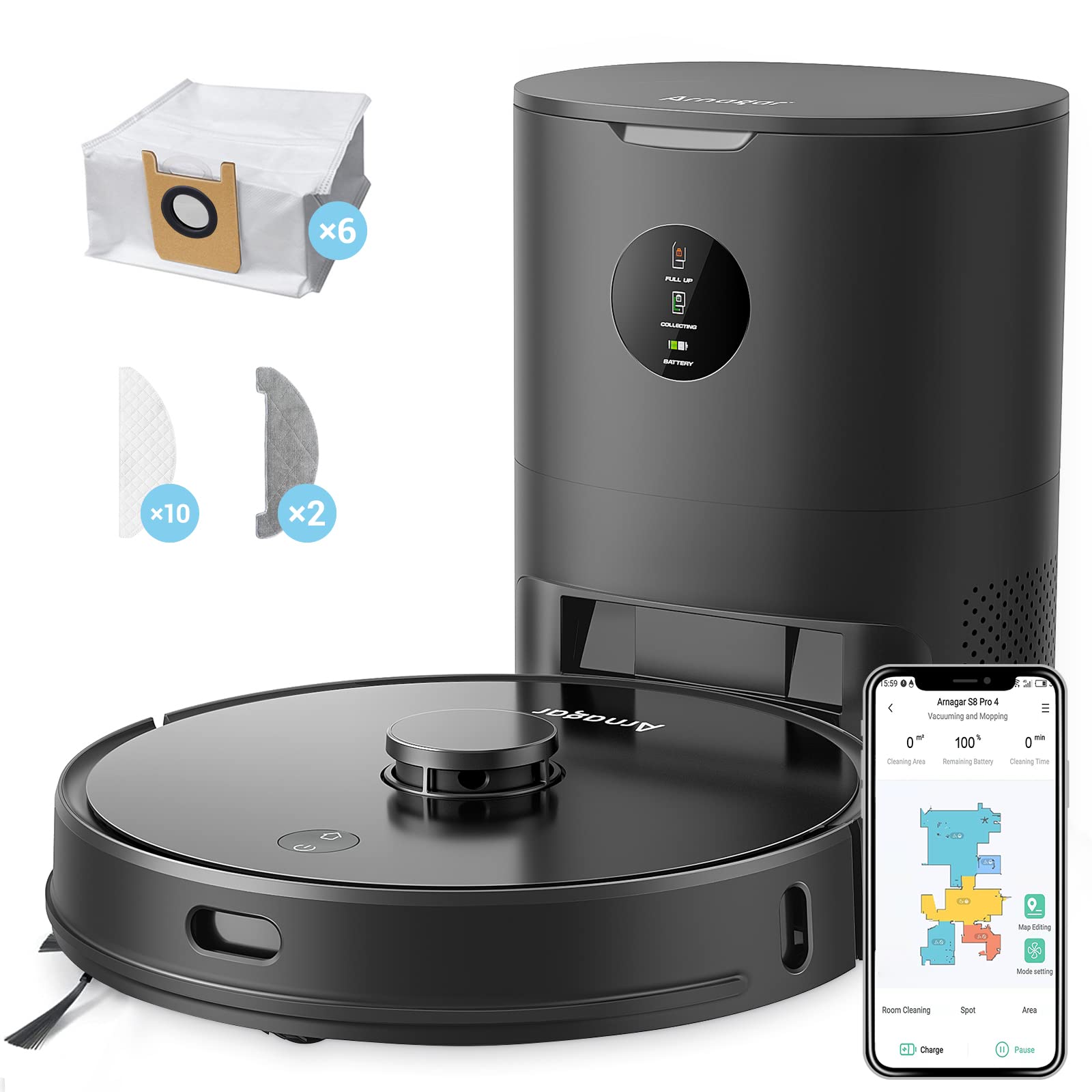Arnagar Robot Vacuum, 2022 Newest Robot Vacuum and Mop Combo, Strong Suction, 220 Mins Runtime, Compatible with Alexa, Ideal for Pet Hair (S8-pro)