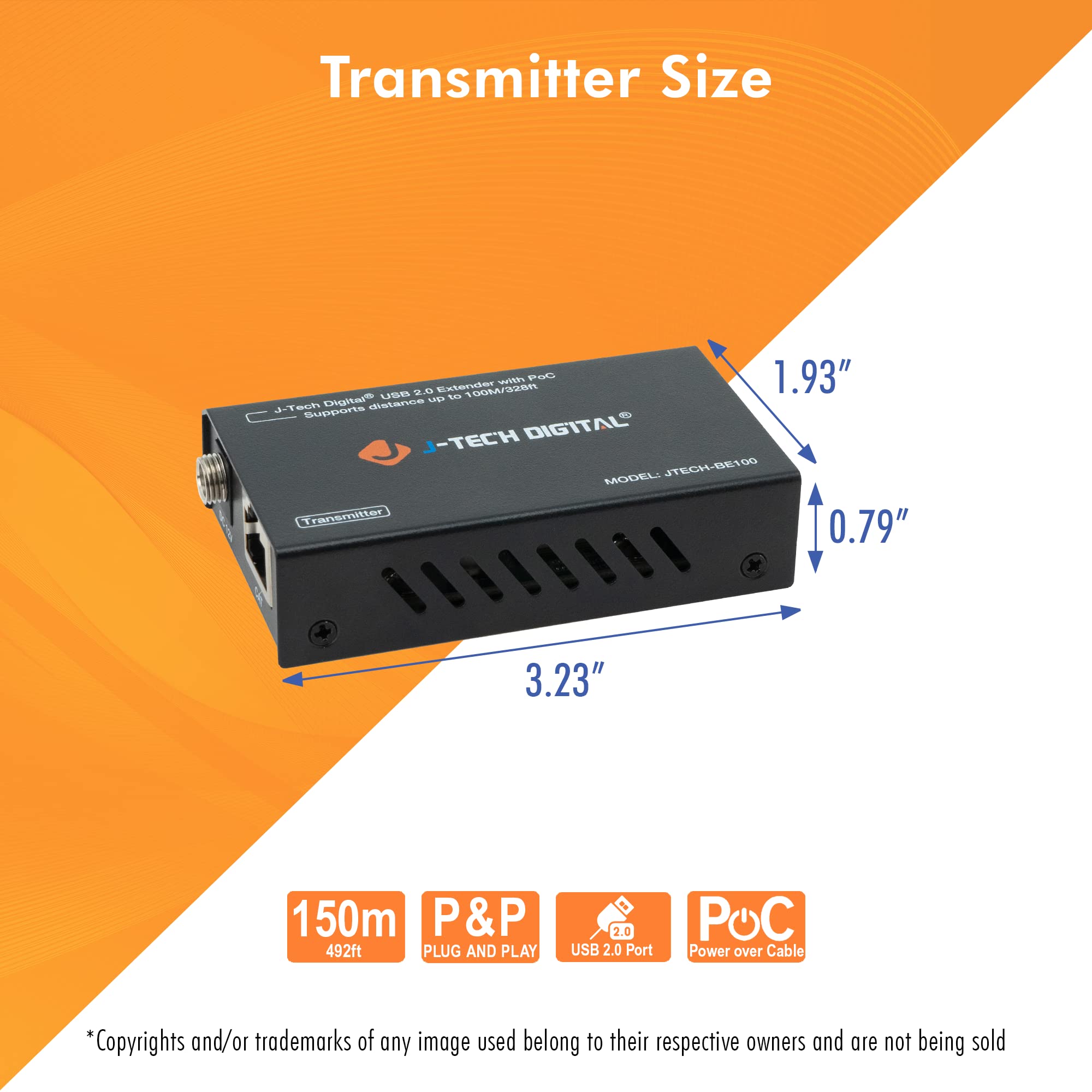 J-Tech Digital USB Over Ethernet Extender USB Balun Over cat5e cat6 99m/328ft PoC, Play and Plug, No Driver Needed, USB2.0 for Game Controller, MAC & PC and USB2.0 Supported Devices [JTECH-BE100]