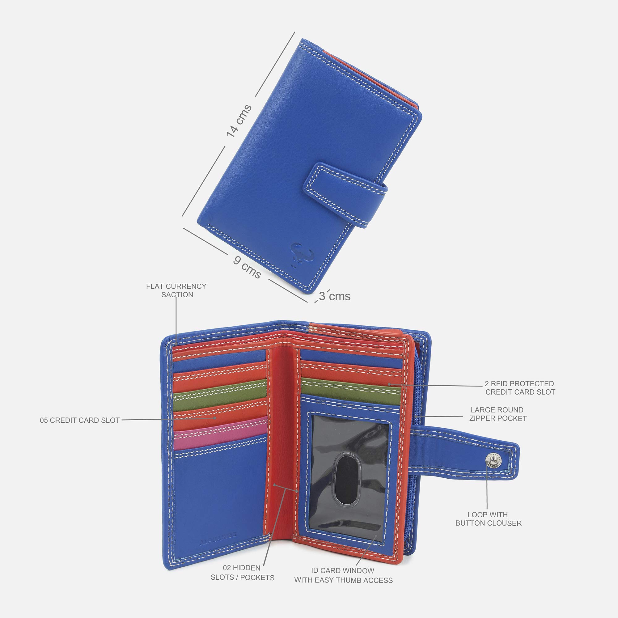 ALPHAHIDE Genuine Leather Wallet for Women - RFID Blocking Ladies Wallet - Multi Coloured Purse - Credit Card holder with Zip Coin Pocket - Gift Boxed