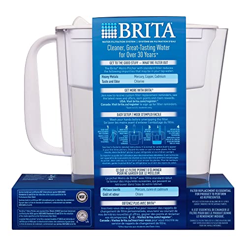 Brita Water Filter Pitcher for Tap and Drinking Water with 1 Standard Filter, Lasts 2 Months, 5-Cup Capacity, BPA Free, White