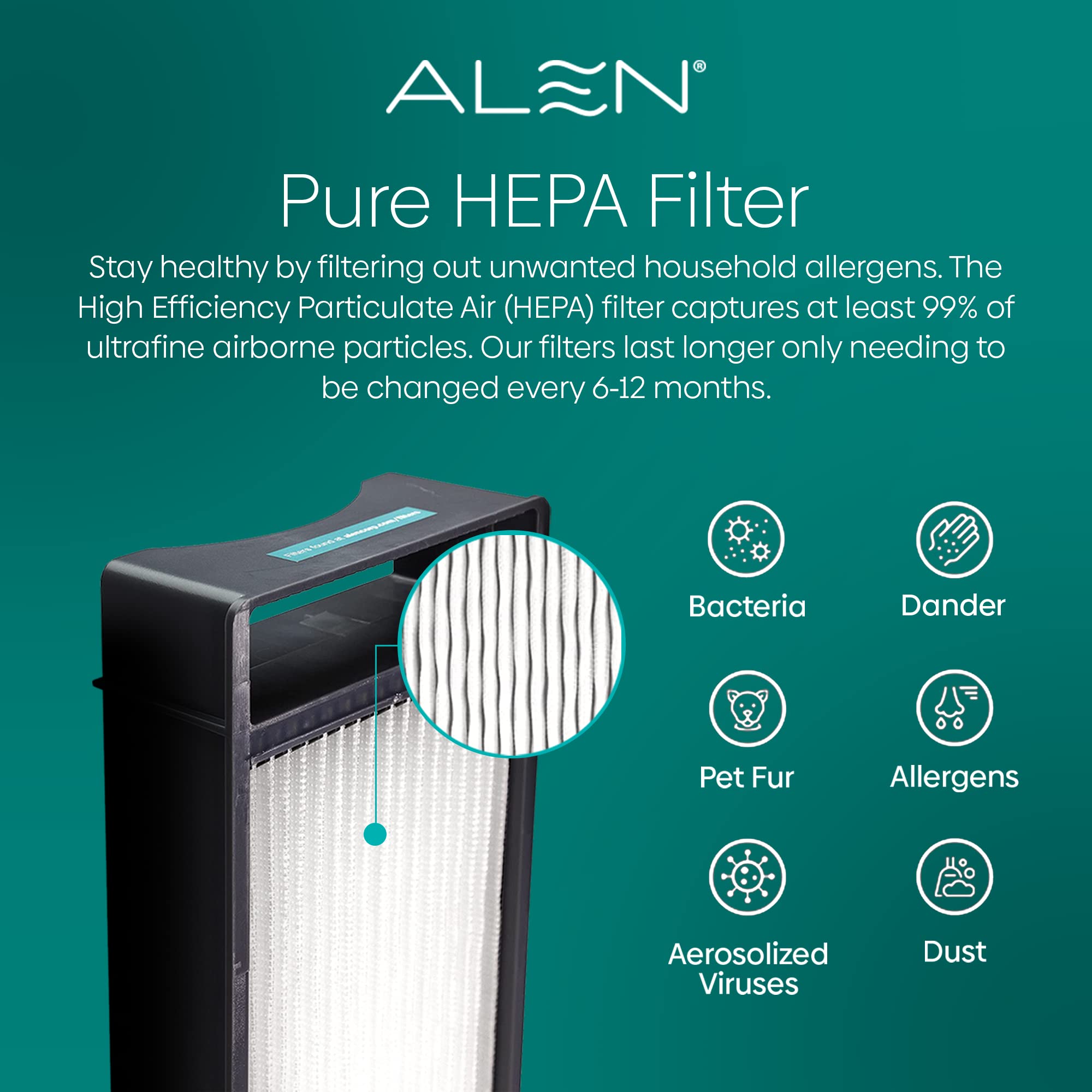 Alen Air Filter TF50-Pure Replacement HEPA Filter for Paralda Air Purifier - Captures Allergens, Dust, & Mold (1 Filter)