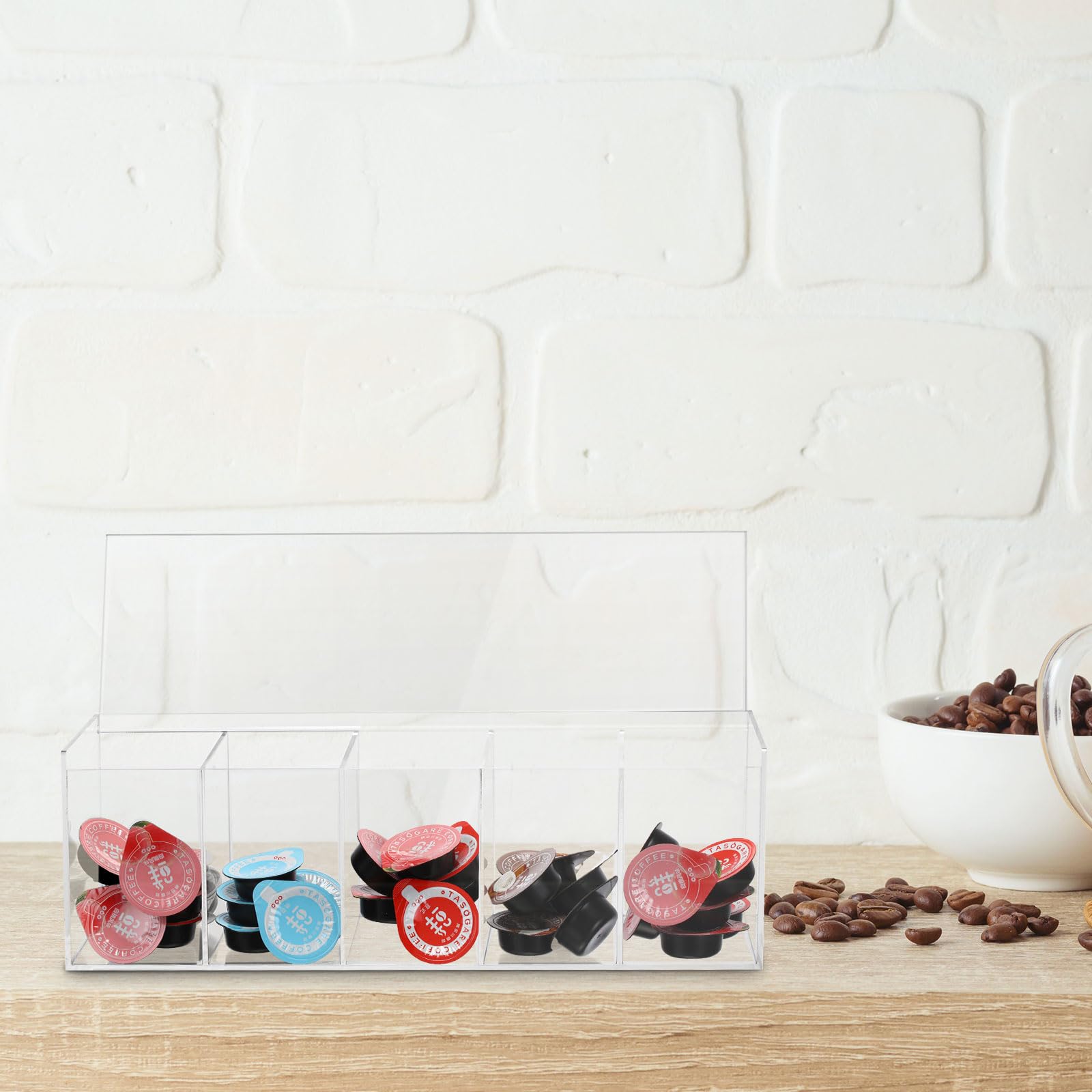 2 Pcs Coffee Pod Holder Box 14.76 x 4.8 x 4.8 Inches 5 Compartment with Lid Clear Acrylic Coffee Capsule Organizer Station for Coffee Bar Accessories Coffee Storage Organizer Box