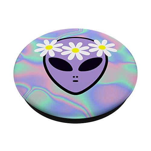 Cute Alien Face Head Hippie Flower Crown Pastel Cyber Y2K PopSockets Swappable PopGrip