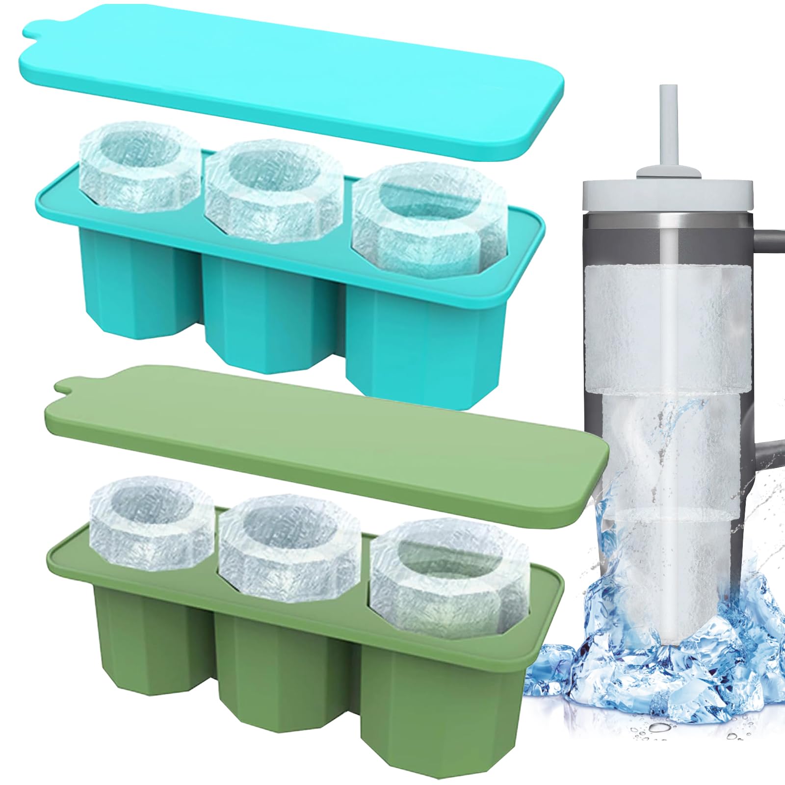 2 PCS Ice Cube Tray for Cup, Ice Cube Tray for Tumbler, New Silicone Ice Cube Maker With Lid, Easy Fill and Release Ice