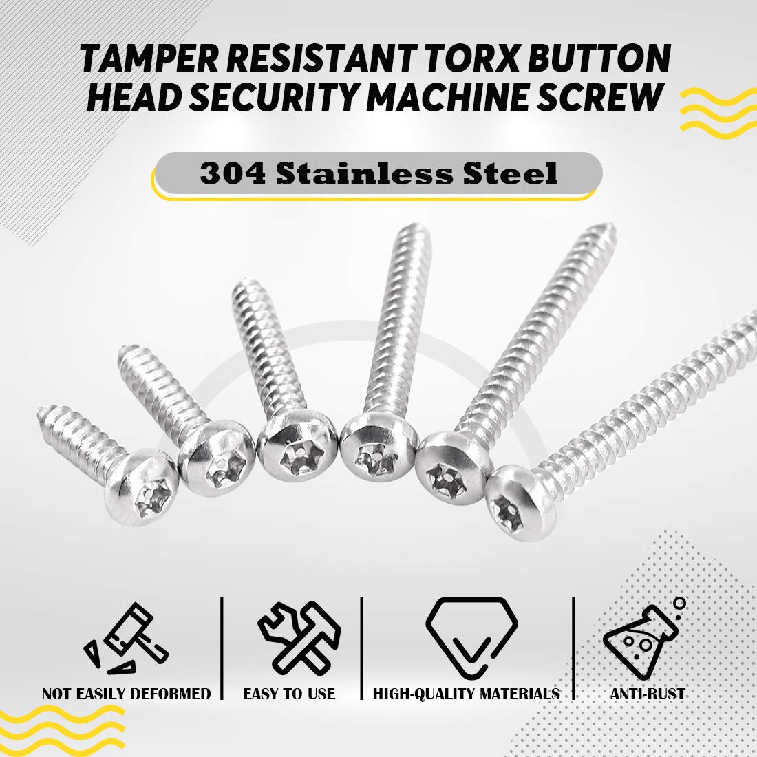 Hilitchi 50 Pcs #8 x 3/4” Stainless Steel Button Head Torx Sheet Metal Screws Security Silver Screws Anti-Theft Tamper Proof with Bit T20
