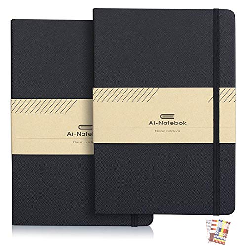 Classic Notebooks Lined Hardcover 2 Pcs A5 Hardcover Faux Leather Notebooks Premium PU Leather 120 GSM Quality Thick Paper 5 x 8.25 Inches Journal Notebook for Work & School 2 Black