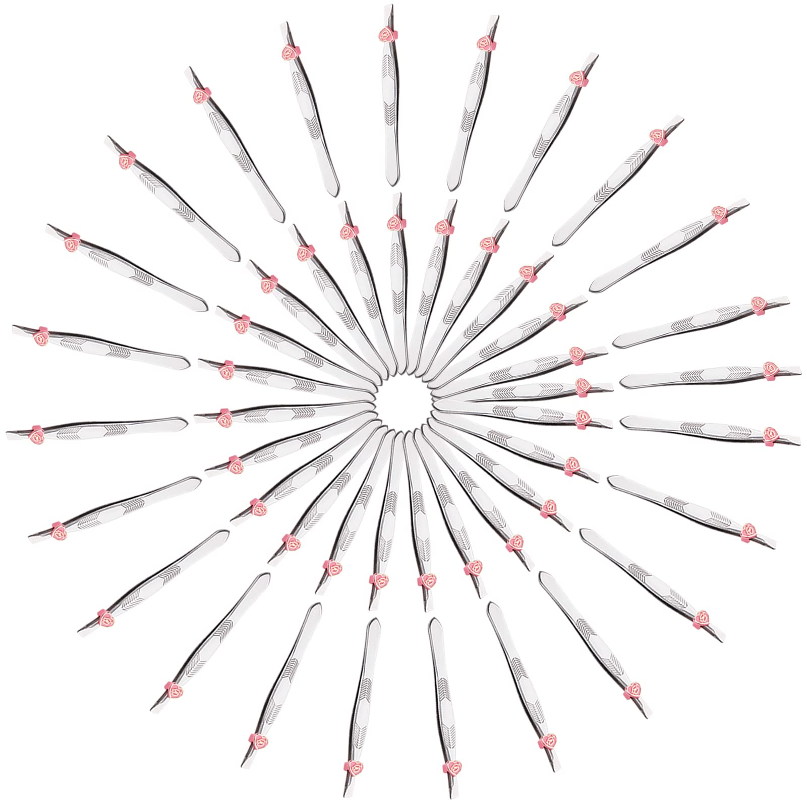 sansheng 48 Pcs Tweezers For Eyebrows Slant Tip Steel Tweezers Tweezer Set for Eyebrow Shaping and Facial Hair Removal Best Tool For Men and Women (Silver)