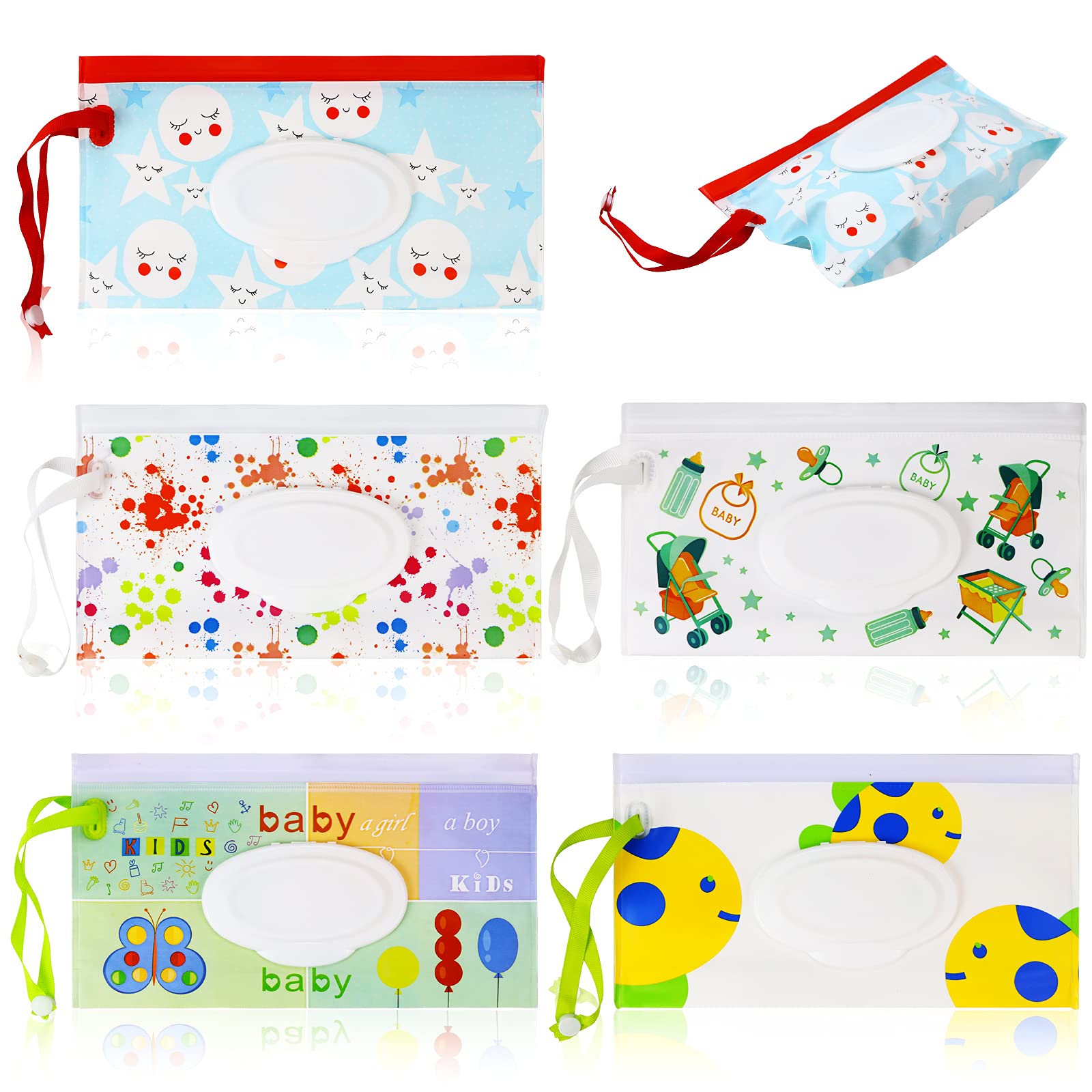 Sc0nni 5 Pack Baby Wipes Container, Reusable Portable Wet Wipe Pouch,Wipe Dispenser Container,Baby Travel Wet Wipe Holder