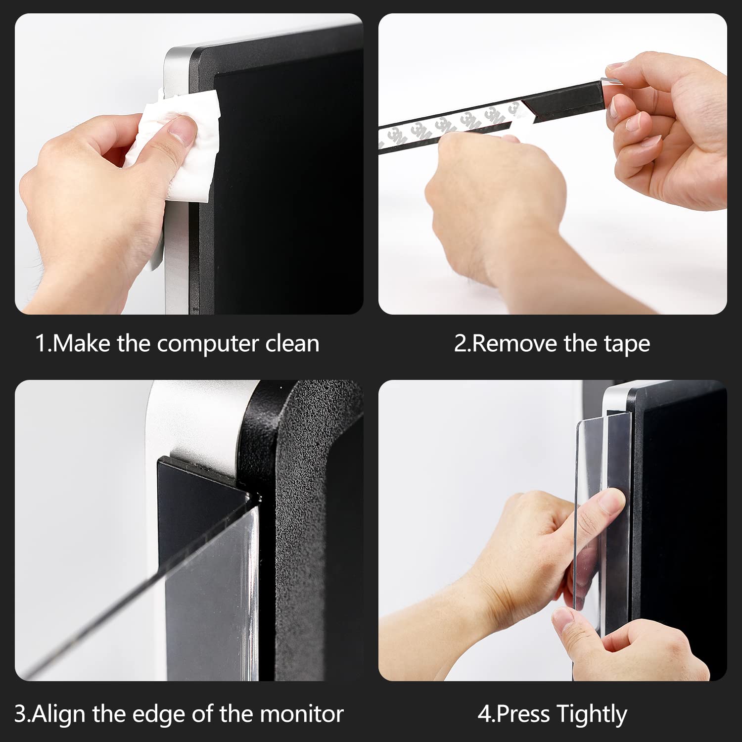 2 Pcs Computer Monitor Memo Board for No Edge Monitors,8 X 3.1 Inch Monitor Sticky Note Holder Computer Monitor Message Board for Frameless Monitors