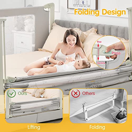 BABY JOY Bed Rails for Toddlers, 79'' Extra Long, Height Adjustable Kids Rail Guard w/Double Safety Lock, Breathable Mesh, Folding Baby Bedrail for Queen King Size Mattress, Box Spring & Slats, Gray