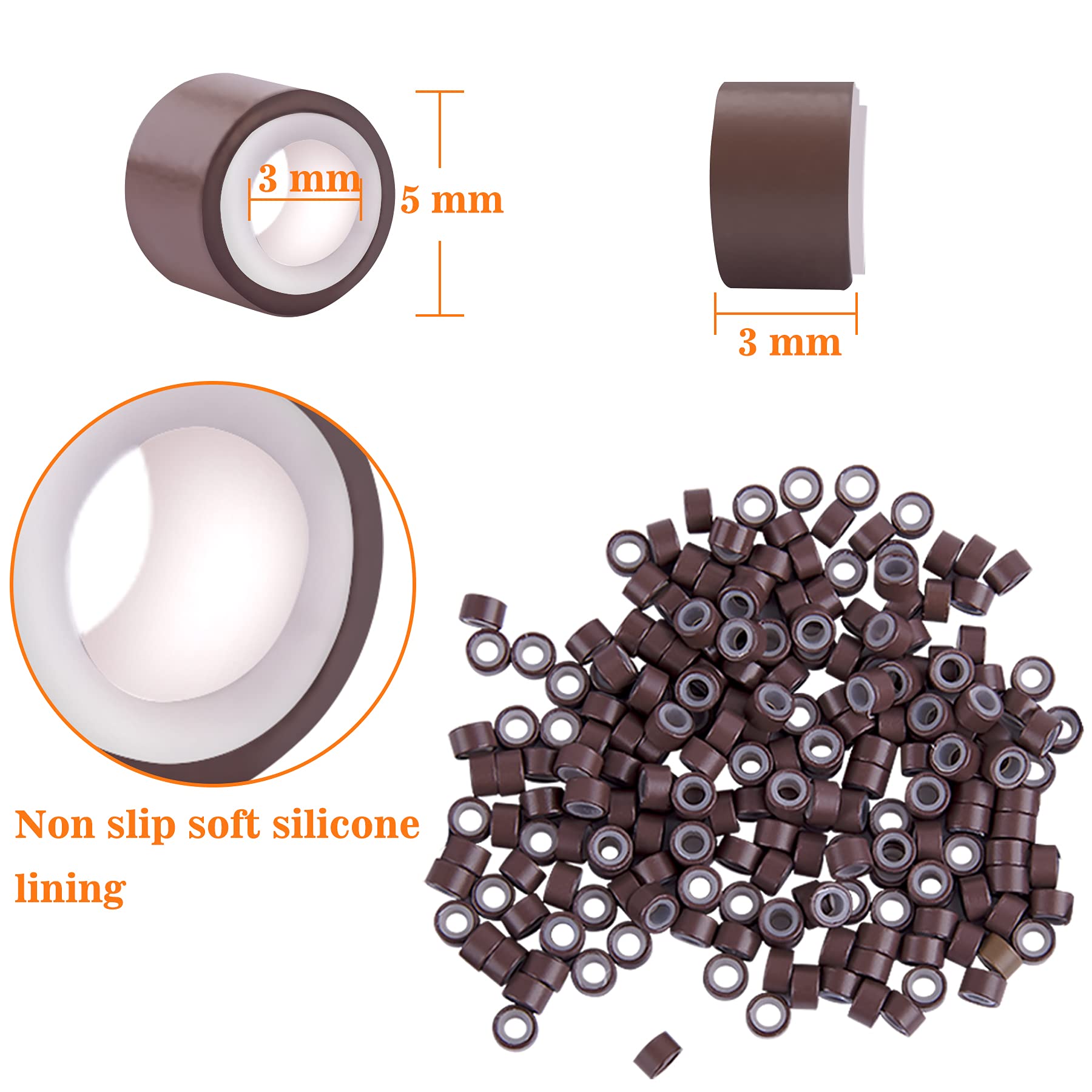Duufin 2500 Pieces Micro Links Rings Hair Extensions Beads 5.0mm Silicone Lined Beads 5 Colors Micro Links for Women Men Hair Feather Extensions Tool