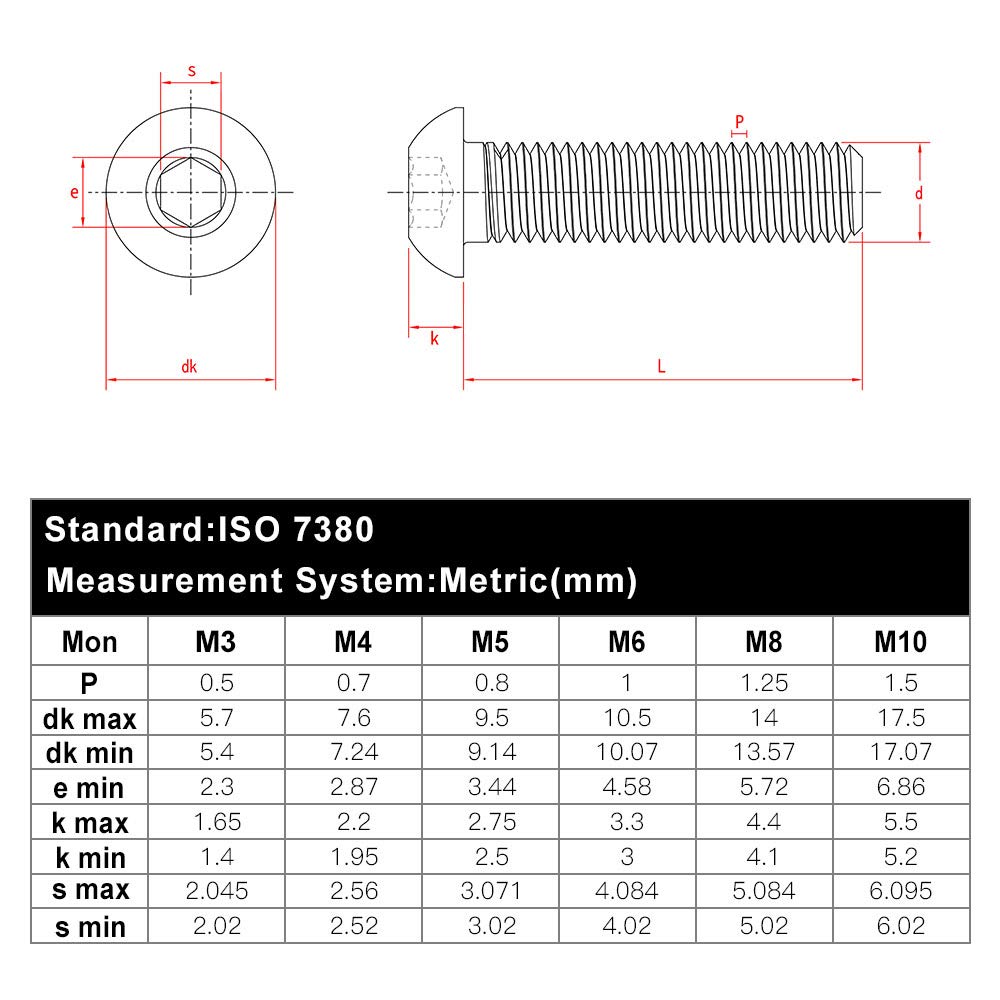 M6-1.0 x 8mm Button Head Socket Cap Bolts Screws, 304 Stainless Steel 18-8, Fully Machine Thread, Bright Finish, 25 PCS