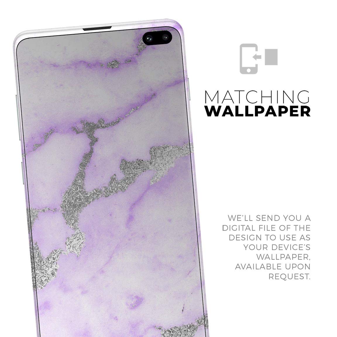 DesignSkinz Purple Marble & Digital Silver Foil V3 Protective Vinyl Decal Wrap Skin Cover Compatible with The Samsung Galaxy S20 (Screen Trim & Back Glass Skin)