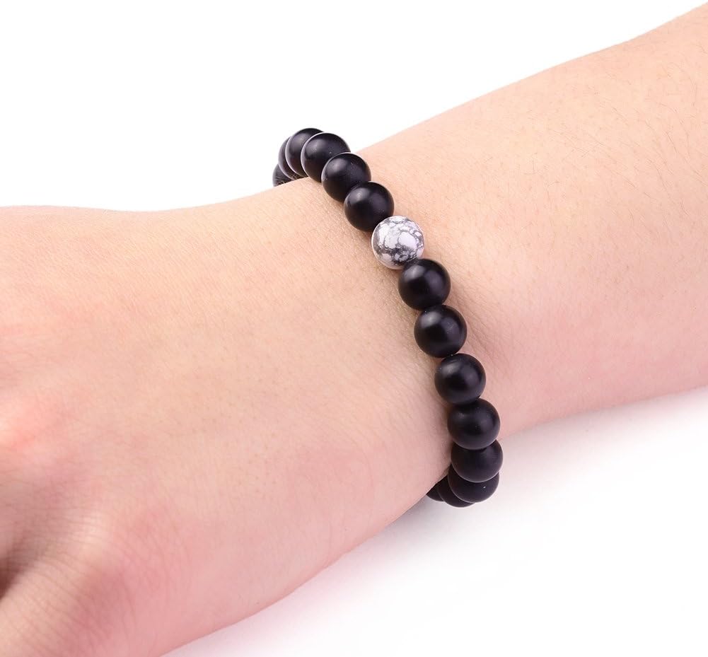 2 Pcs Couple Distance Relationship Bracelets Black Matte Agate & White Howlite Energy Beads Stone Ying Yang Balance Bracelet Banglet for Lovers Touch Bracelets Long Distance Relationship¡