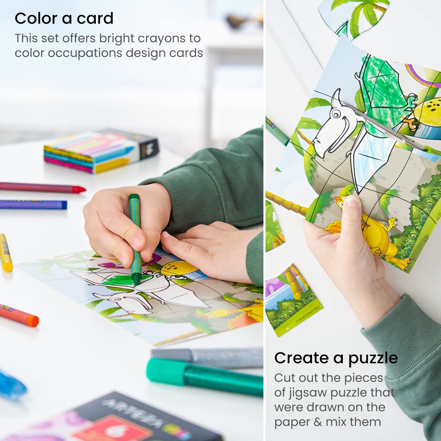 Arteza Kids Tempera Paint, Set of 16 Colors Coloring Puzzle Kit, Art Supplies for Painting, School Projects, and Crafting