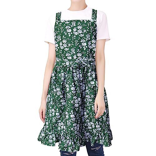 ATROPOS Vintage Pinafore Apron Dress for Women with Pockets Cute Floral Chef Aprons Farmhouse Aprons for Women for Kitchen Cooking/Baking/Gardening/painting
