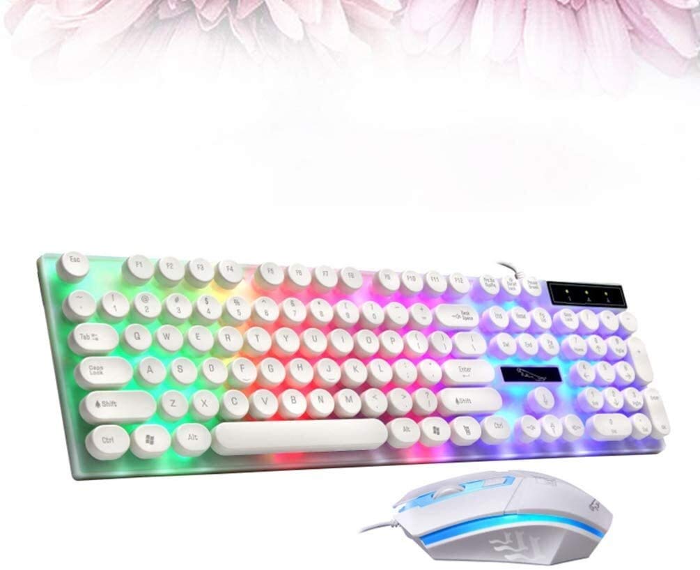 HJJWL Gaming Keyboard and Mouse Combo, RGB Rainbow Backlit Keyboard Compact USB Wired Mechanical Feeling Keyboard for Computer Gamer Office (White),Colour Name:Black (Color : White)