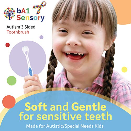 bA1 Health - 3-Sided Specialty Toothbrush (Complete Coverage) - Autism, ASD, Special Needs, Sensory, Perio Brush for All Kids/Adults - Best for Sensitive Gums and Teeth! Choose From 4 Colors