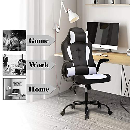 Gaming Chair, Ergonomic PC Computer Desk Chair High Back Office Chair Massage Lumbar Support Comfortable Leather Racing Chair Seat Adjustable Swivel Rolling Home Executive for Adults Teens Men Women