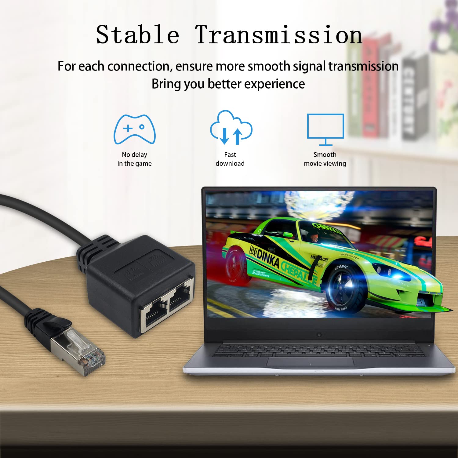 Duttek RJ45 Splitter Ethernet, RJ45 Ethernet Port Splitter, RJ45 1 Male to 2 Female Adapter for Ethernet Cat 5/CAT 6 LAN Ethernet Cable Extender Surf Online at The Same time 50cm/1.64 FT (1 Pair)