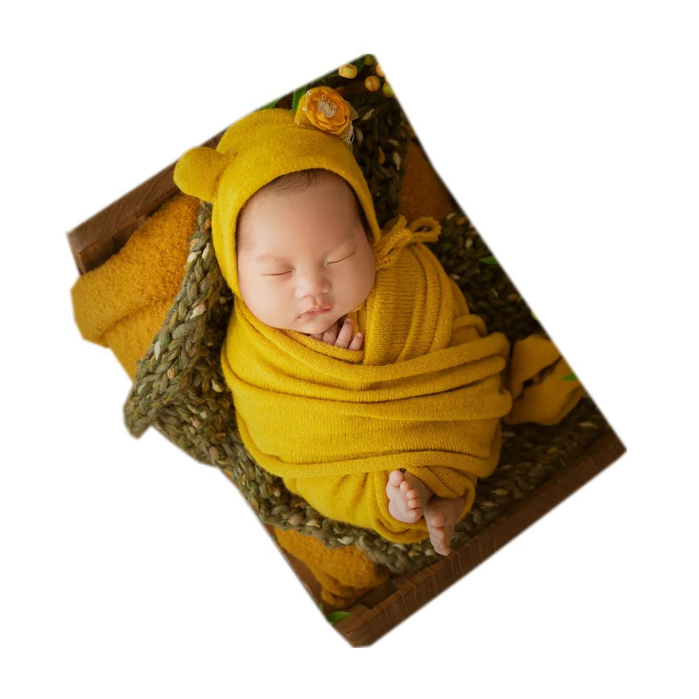 Coberllus Newborn Photography Props Outfits, Baby Photo Props Boys Girls Wrap Soft Knit Potato Blanket (Ginger Yellow)