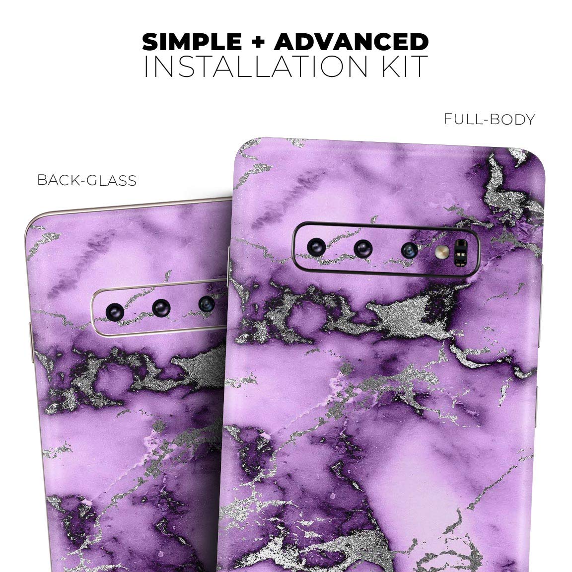 DesignSkinz Purple Marble & Digital Silver Foil V6 Protective Vinyl Decal Wrap Skin Cover Compatible with The Samsung Galaxy S20 (Screen Trim & Back Glass Skin)