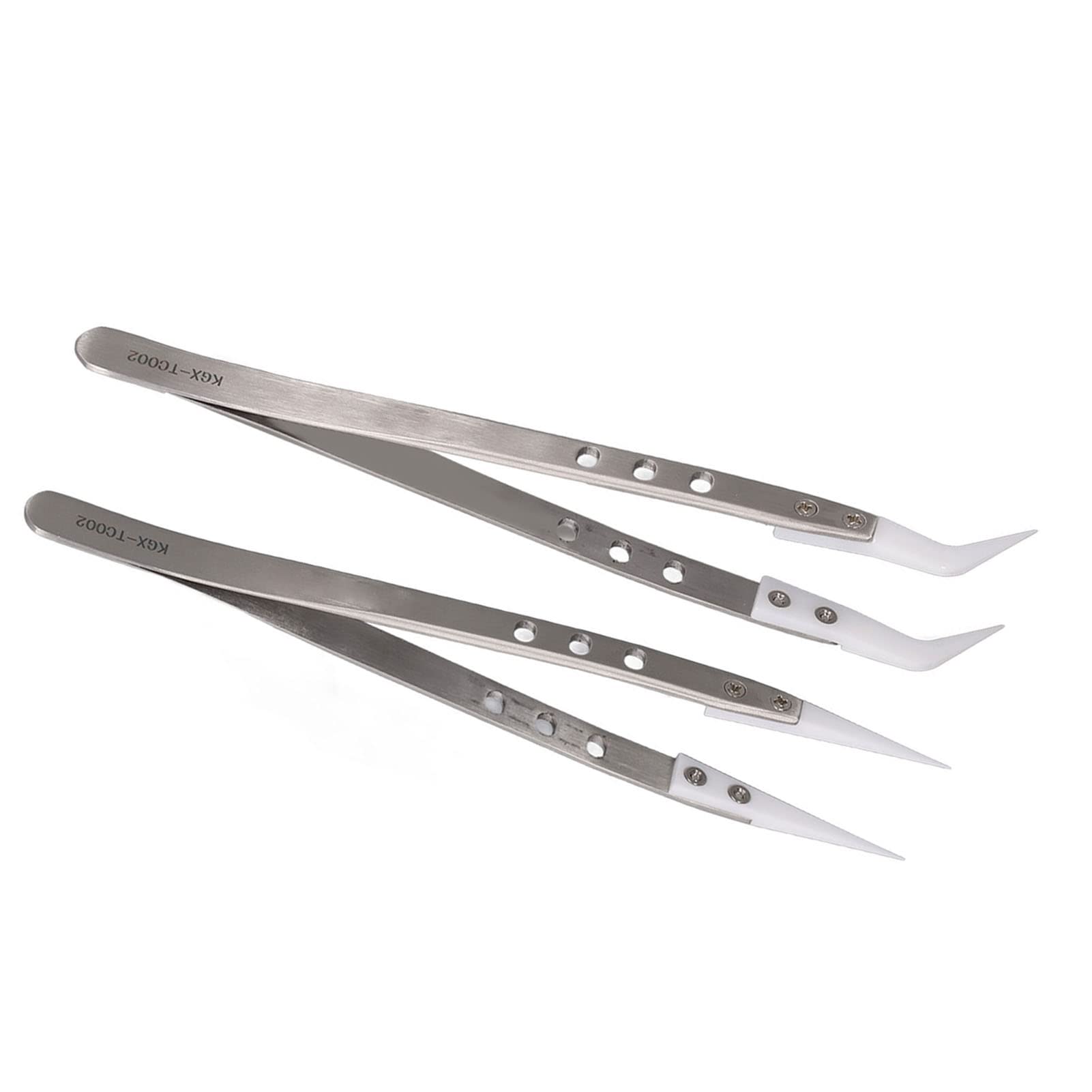 2Pcs Maintenance Tweezers, Straight Tweezers Stainless Steel Ceramic Straight Curved Tweezers Electronic Repair Tools