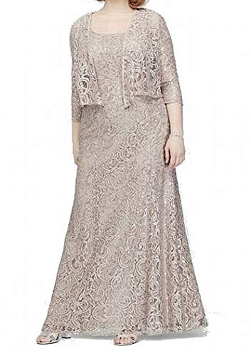 Alex Evenings Women's Plus Size Two-Piece Set with Long Dress and Jacket, Buff, 16W