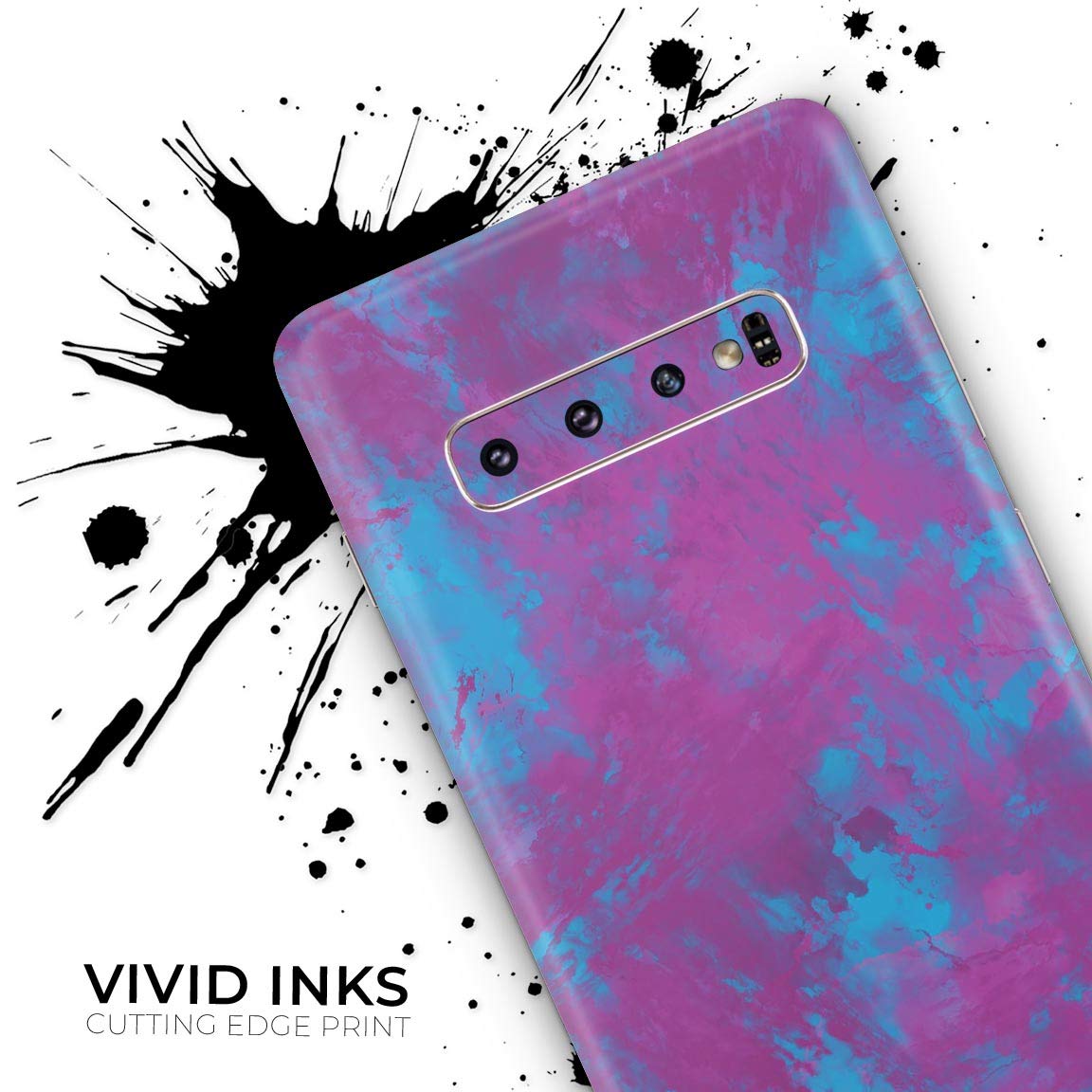 DesignSkinz Purple and Blue Paintburst Protective Vinyl Decal Wrap Skin Cover Compatible with The Samsung Galaxy S20 (Screen Trim & Back Glass Skin)