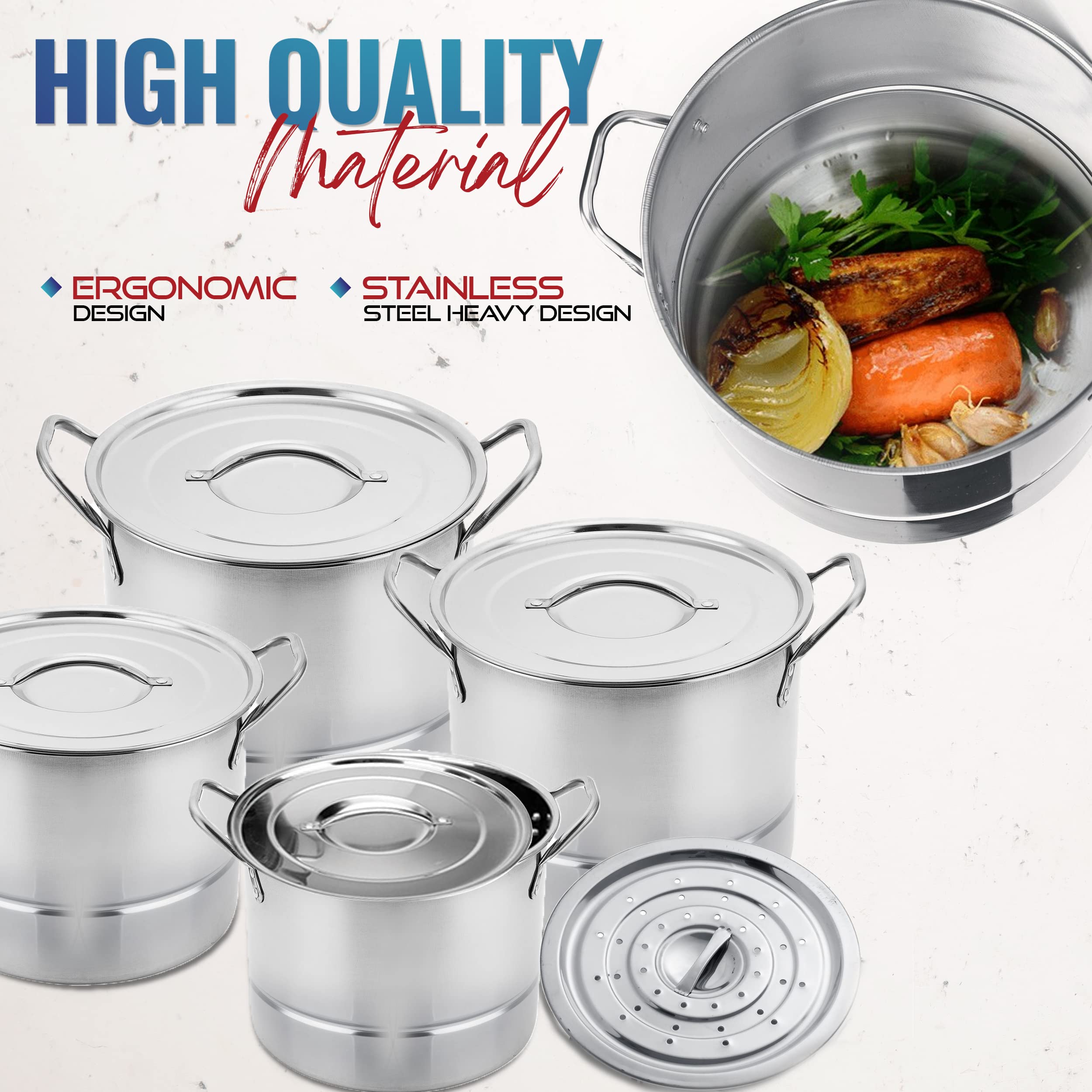 Alpine Cuisine 12 Piece Stainless Steel Stock Pot Steamer Set 6.5/9.5/12/16 Quart