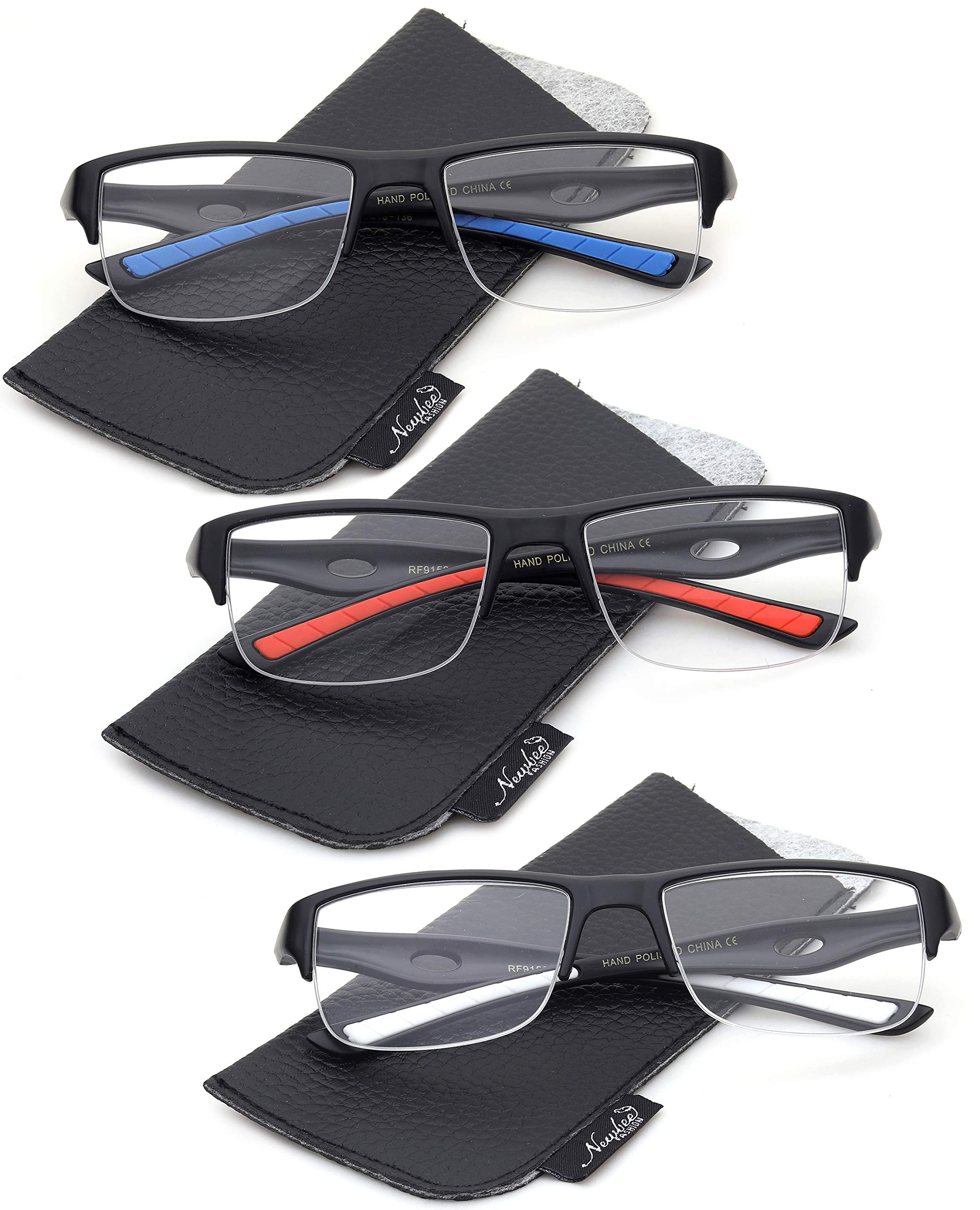 3 Packs Mens Reading Glasses Sporty Half Frame Reading Glasses for Men Half Rim Reading Glasses 2.50