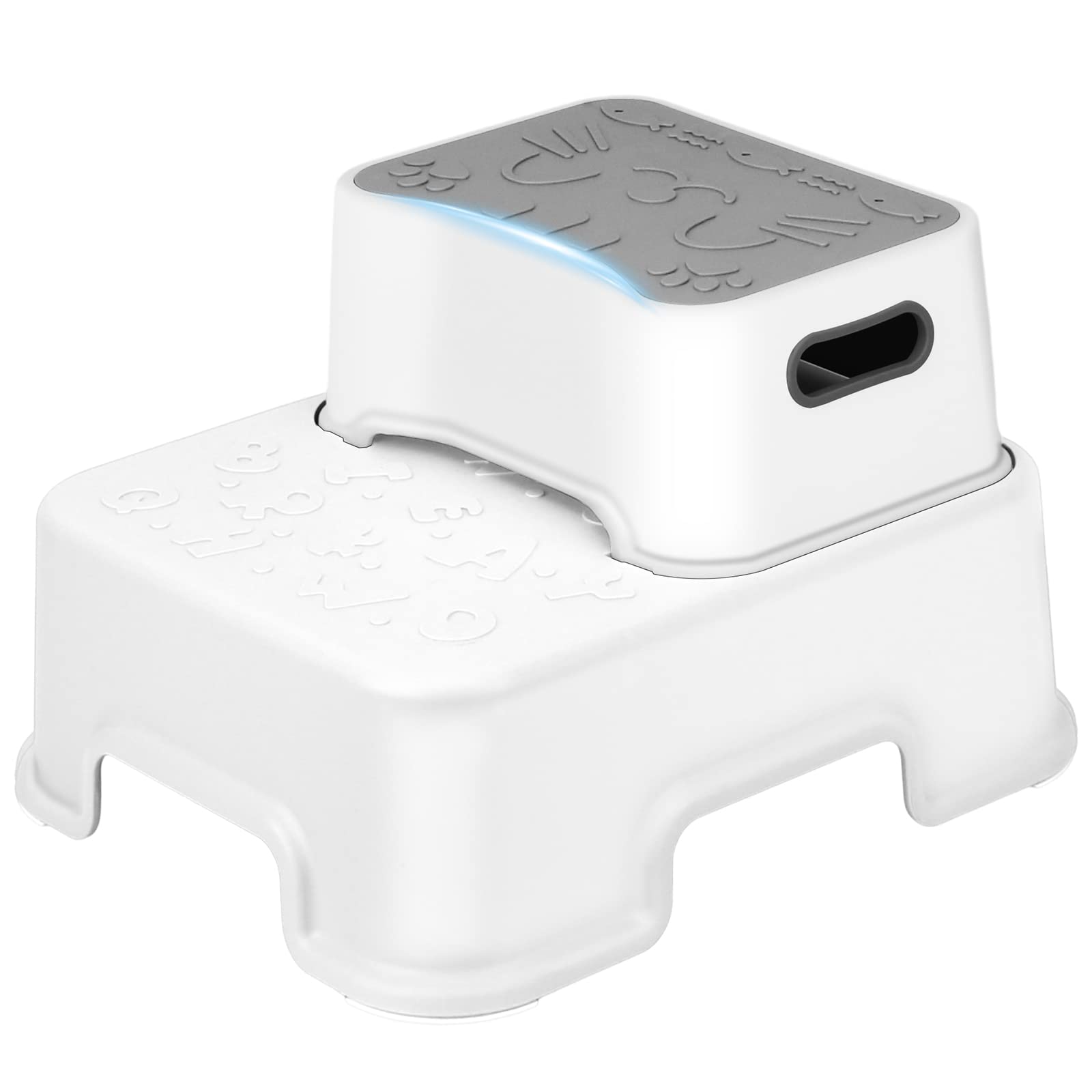2 step stool for Kids and Toddler,Anti-Slip Sturdy Bathroom Toilet,Double up ,with Soft Grips,for Potty Training,Sink,Kitchen(White)