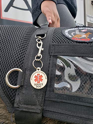 ActiveDogs.com Double Sided Service Dog Chrome Tag, ADA Access Required Federal Law Clip Tag w/Red Medical Alert Symbol - 1.25"