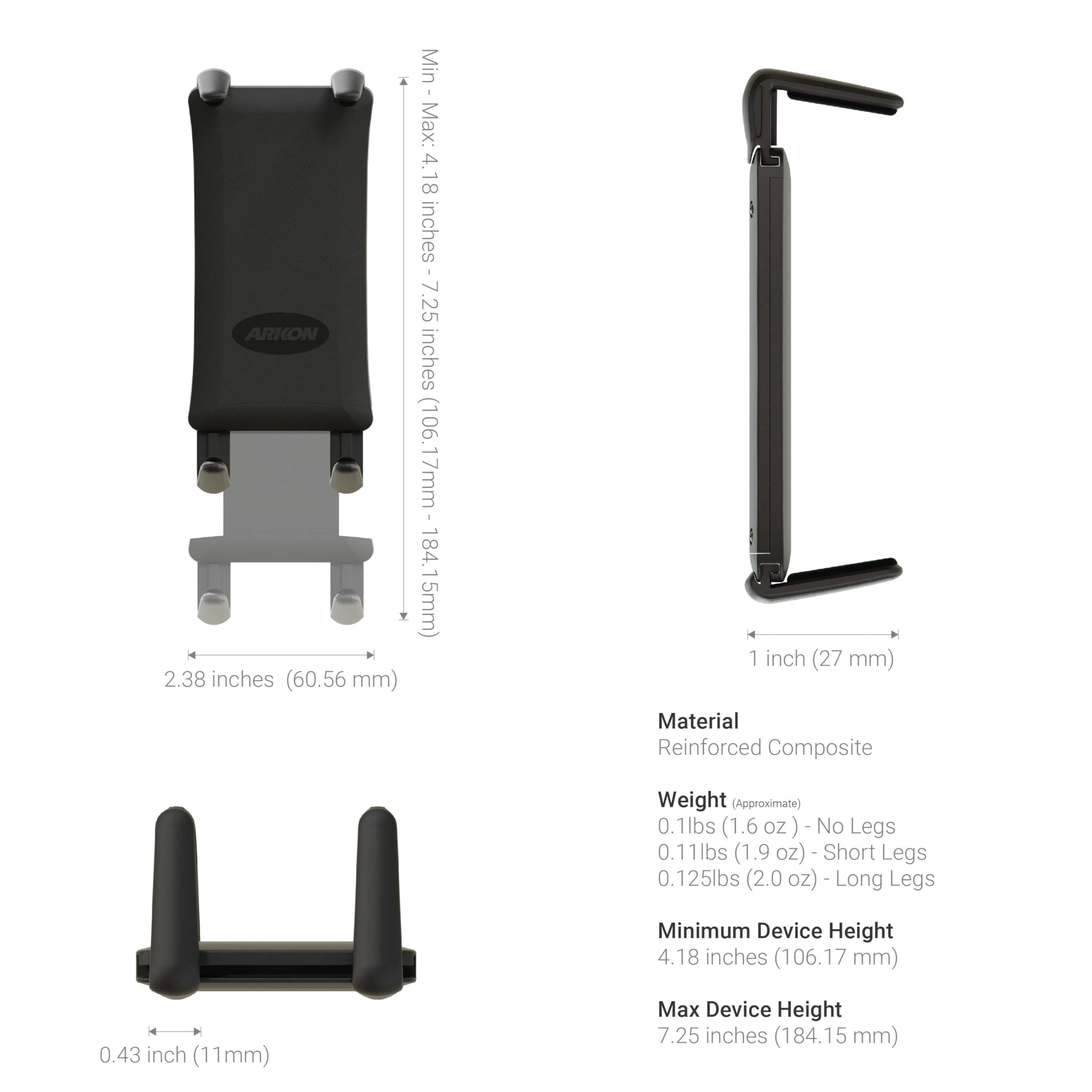 ARKON Mounts - Car Phone Holder | Secure Grip | Heavy Duty | Drill Base Car Phone Mount | Spring-loaded holder expands up to 7.25 inches | For iPhone, Samsung, Google, Nokia, and other Smartphones