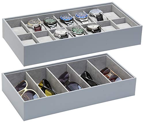 Magic Stackable Trays Closet Dresser Drawer Organizer for Accessories, Gadgets & Cosmetics, Storage Display Showcase Holder Box, Set of 2