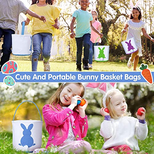 2 Pieces Easter Bunny Basket for Kids Personalized Canvas Cotton Candy Gift Egg Basket and Eggs Hunt Bag for Easter