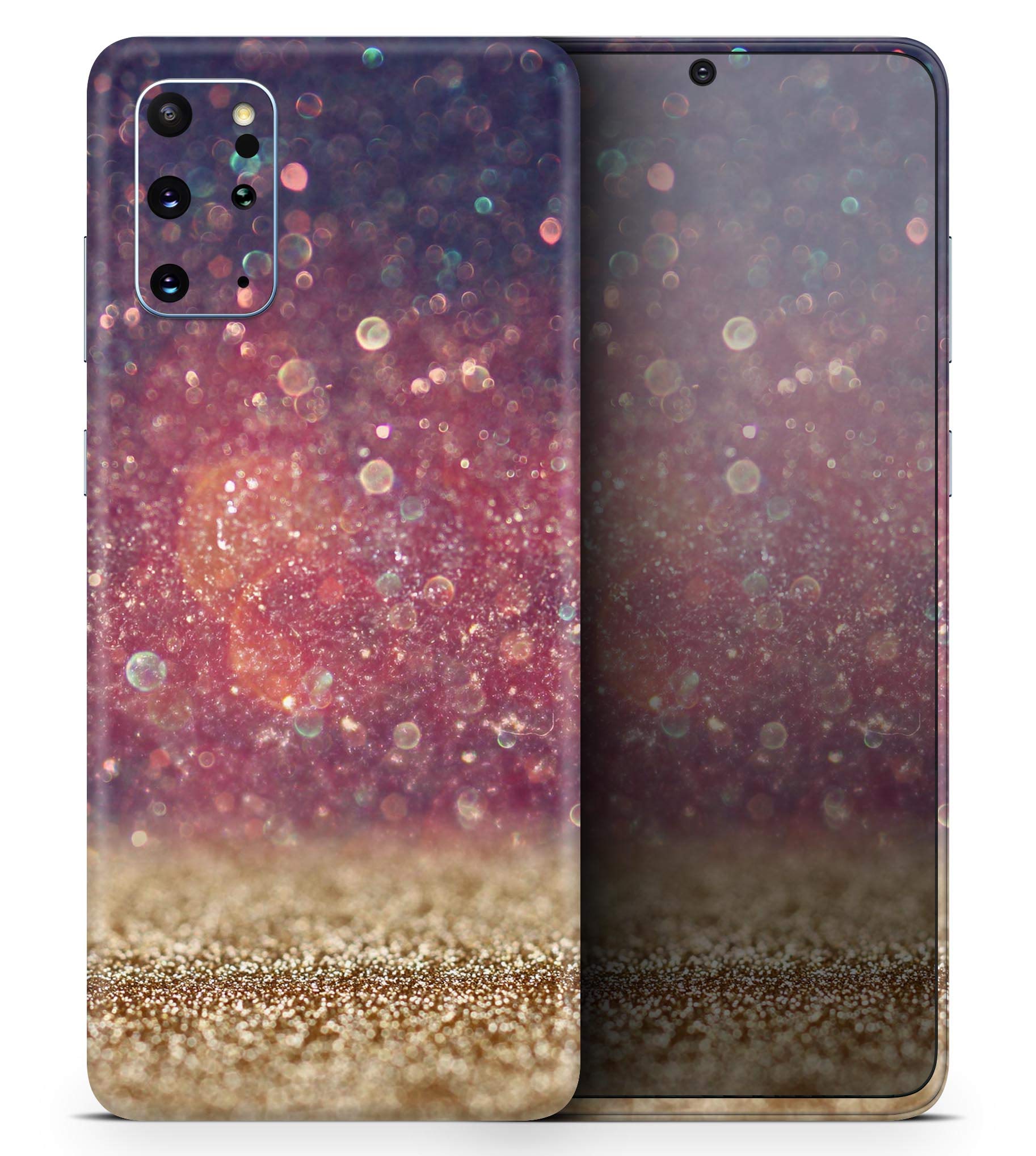 DesignSkinz Red and Blue Unfocused Orbs with Gold Protective Vinyl Decal Wrap Skin Cover Compatible with The Samsung Galaxy S20 (Screen Trim & Back Glass Skin)