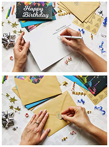 Happy Birthday Cards with Envelopes and Stickers β 20 Unique Designs Greeting Notes, 4x6 Inches when Folded, Thick Cardstock, Matte Finished in a Sturdy Box