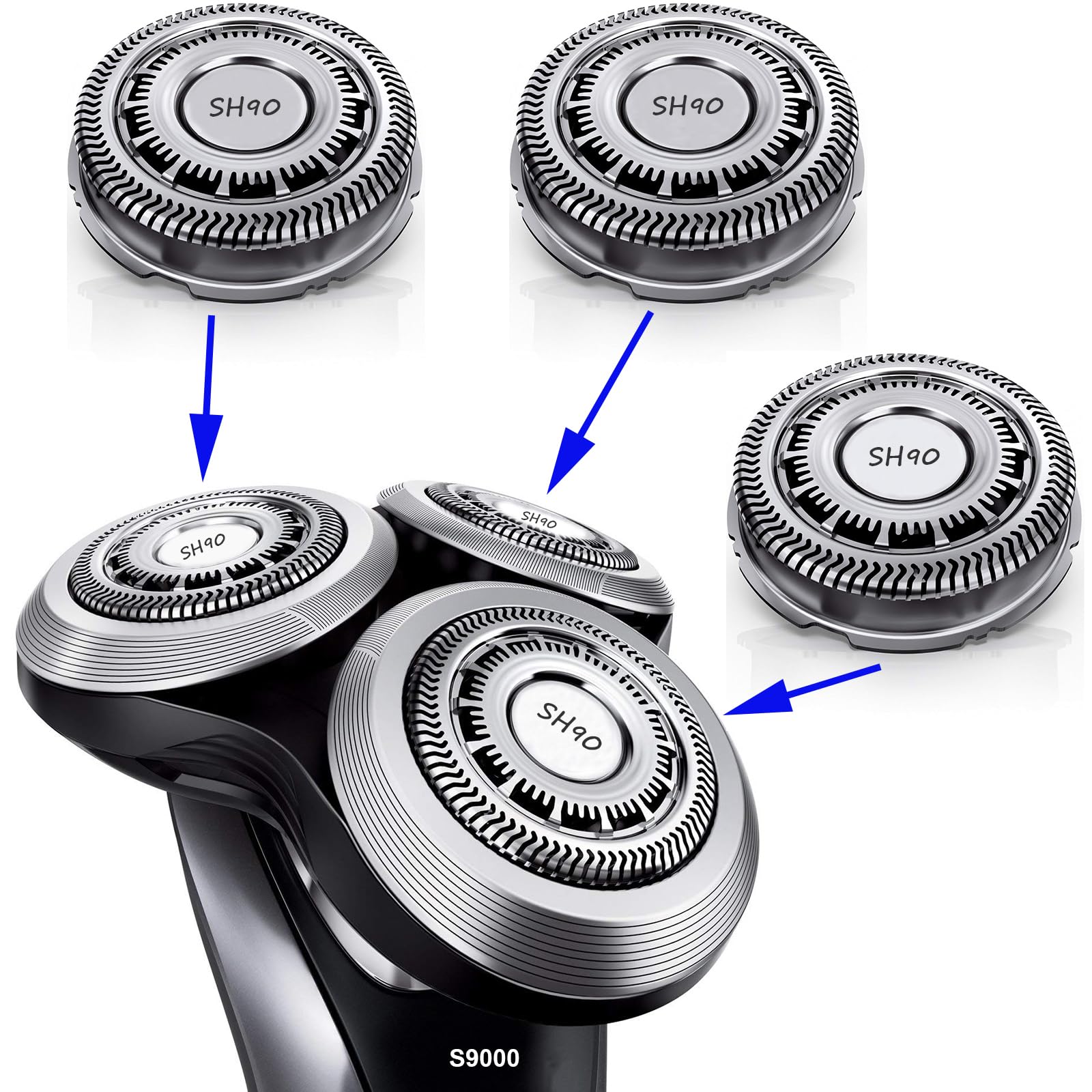 SH90 Replacement Heads Compatible with Philips Norelco Shaver Series 9000 Series 8950