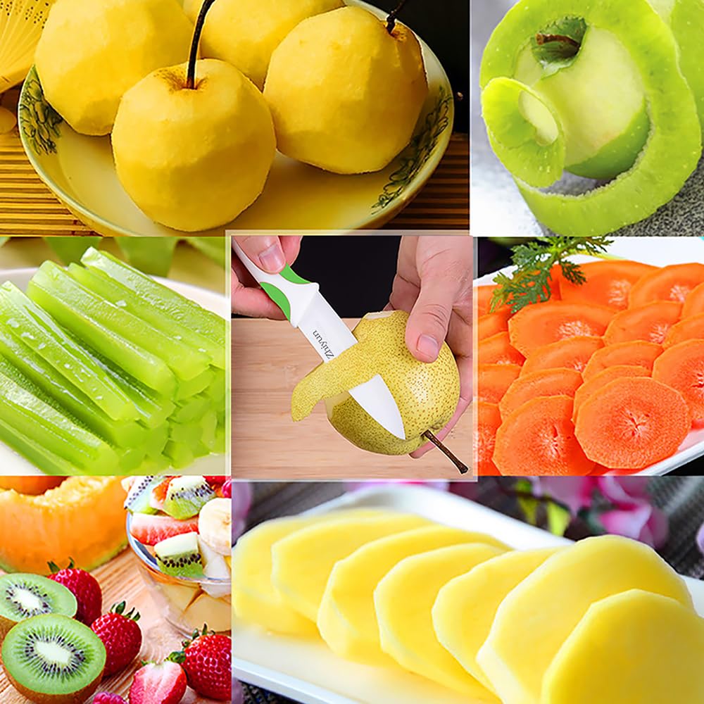 3 Pack Ceramic Knife set with Sheaths, 5-Inch Utility Knife, 4-Inch Fruit Knife, 3-Inch Peeling Knife, Zirconia Blade with Ergonomic Handle.Use for Meat Fruit Vegetable Bread and Butter.