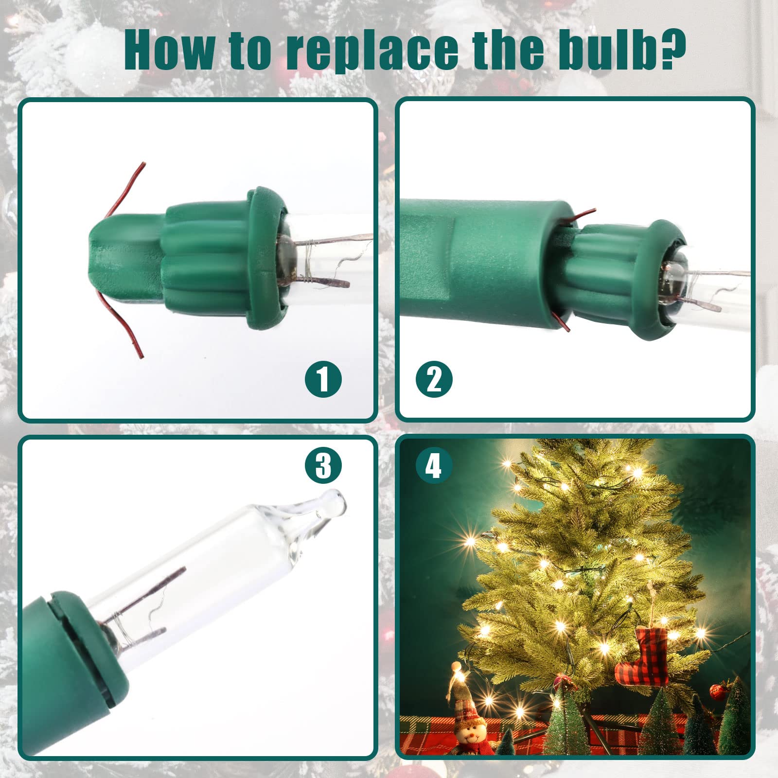 50pcs Christmas Tree Light Bulbs, 2.5 Volts / 0.425 Watt / 0.17 Ampere Christmas Mini Light Bulbs Replacement Incandescent Mini Light Bulbs for Indoor Outdoor Decor