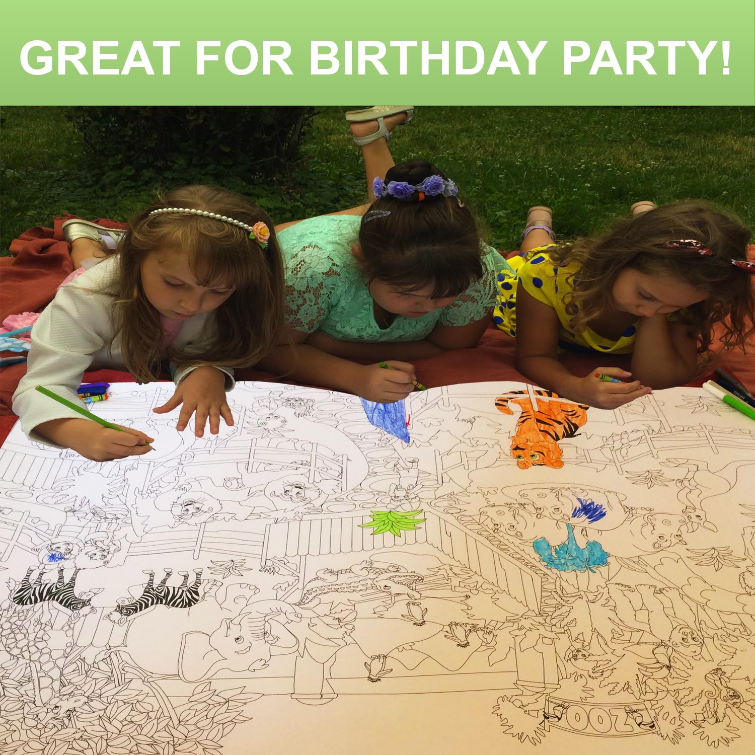 ALEX Art - Zoo Animals Giant Coloring Poster, 38.5x26.7 inches, Art Craft Kit for Kids Ages 4-12