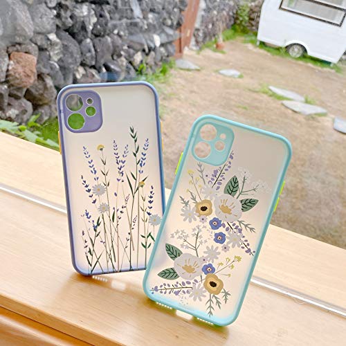 Ownest Compatible for iPhone 11 Case for Flower Clear Frosted PC Back Floral Girls Woman and Soft TPU Protective Silicone Slim Case for iPhone 11-Purple
