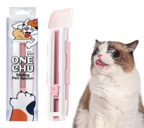 ADDY & PLUSY PHERMES ONECHU Sliding Cat Strip Squeeze Spoon Paste Cat Snack, Liquid Snack/Cat Strip Spoon Pet Snack Spoon (Pink)